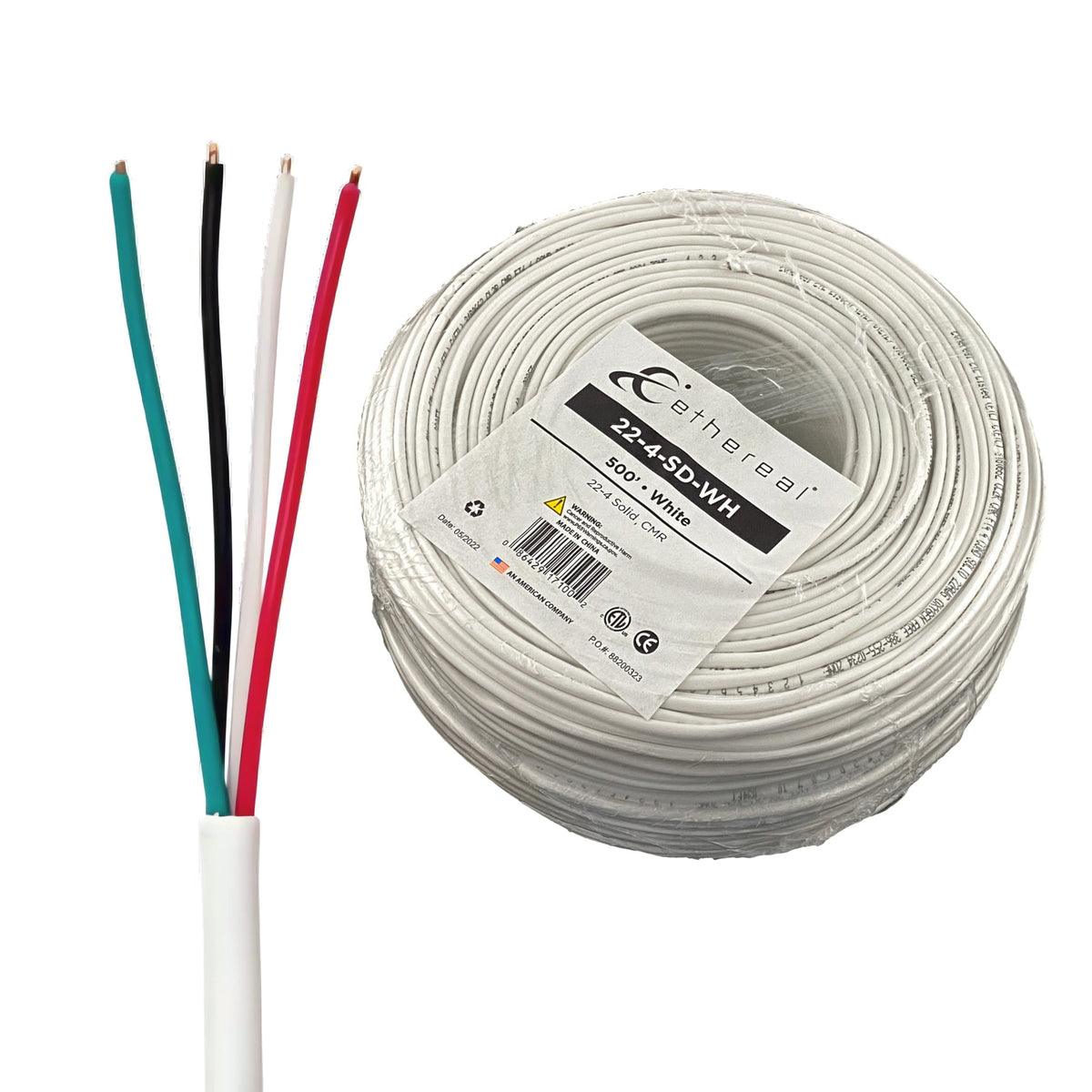 22 AWG 4 Conductor OFC ETL Listed Solid Bare Copper Wire CL2 CMR 500ft ...