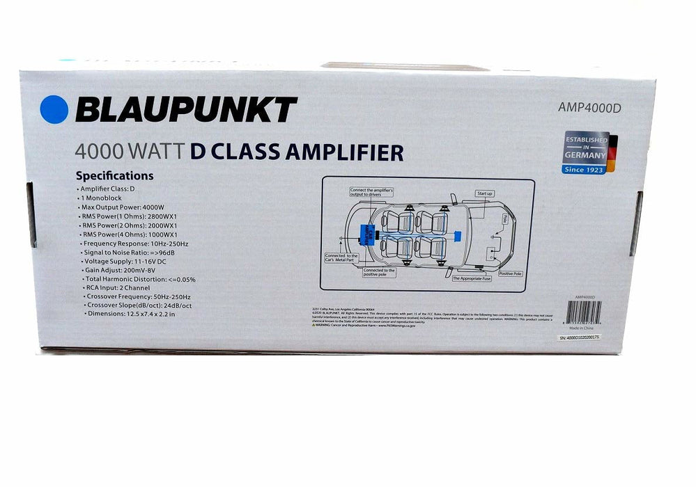 Blaupunkt AMP4000D 4000 Watts Max Monoblock Class D Car Amplifier with ...
